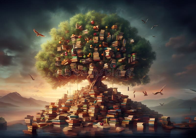 Illustration of a Tree Made Out of Books Stock Image - Image of ...