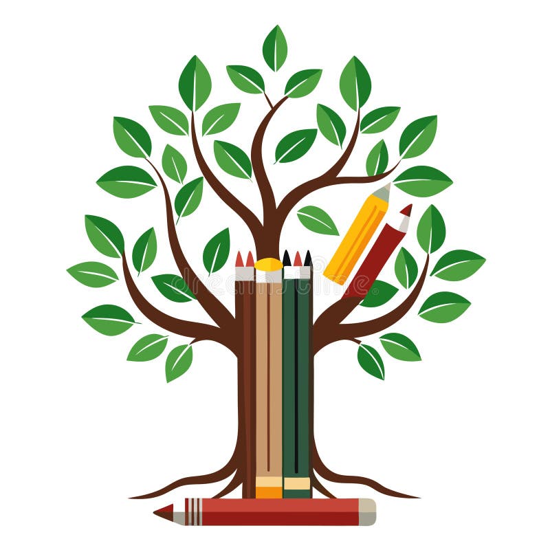 Creative Learning Tree: Pencils and Leaves Illustration for Education ...