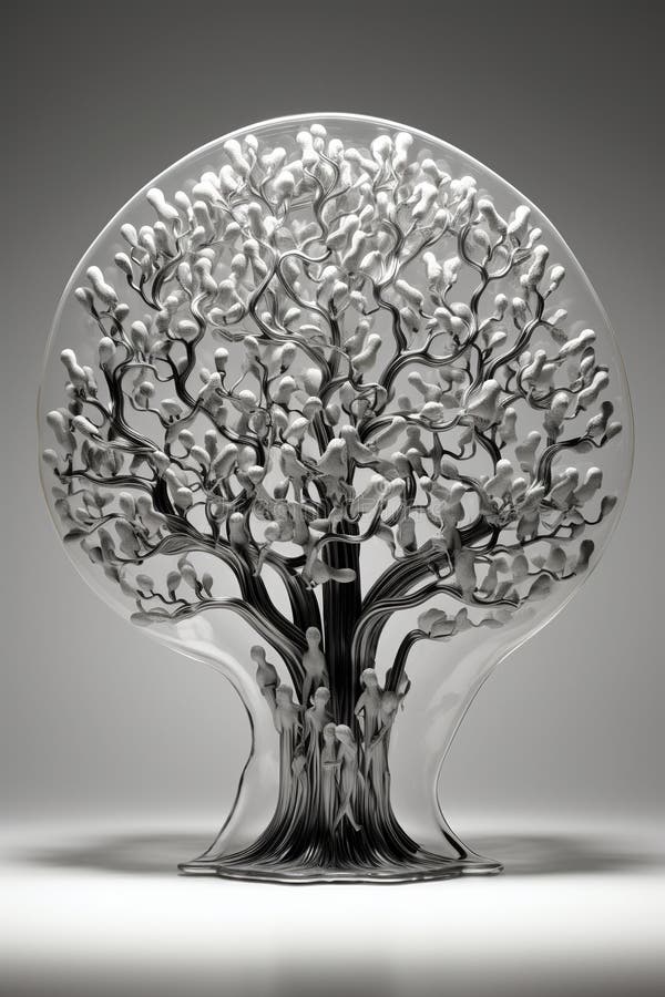 Illustration of Tree Made from People 3D Glass Look Black and White ...