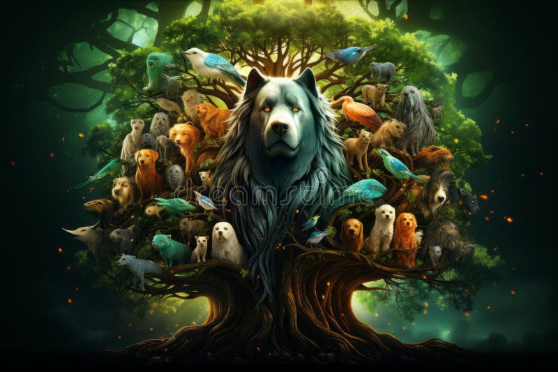 An Illustration of a Tree with Many Animals in it Stock Illustration ...
