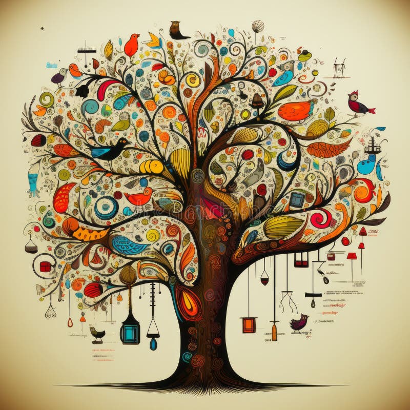 An Illustration of a Tree with Many Different Objects on it Stock ...
