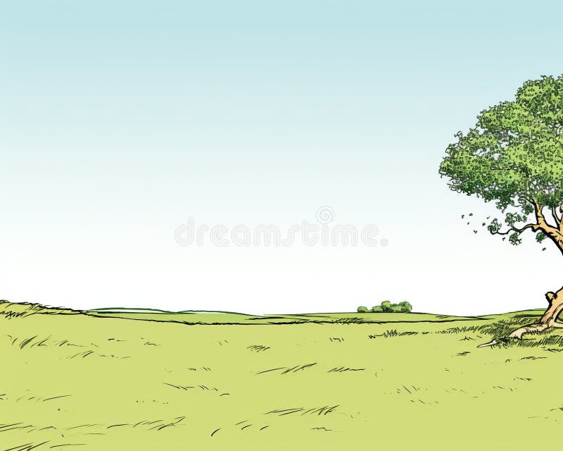 An Illustration of a Tree in the Middle of a Field Stock Illustration ...