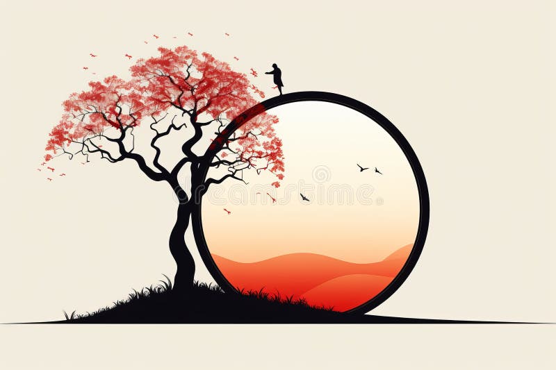 An Illustration of a Tree with a Mirror in Front of it Stock ...