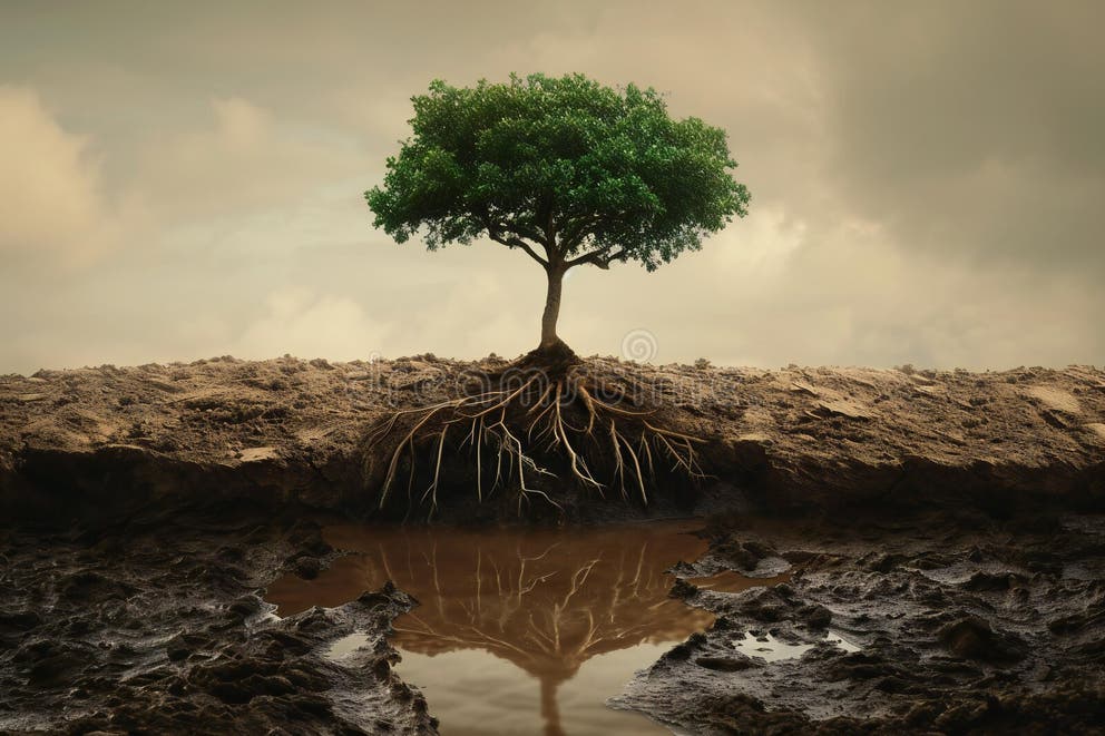 Tree in the Mud with Water Reflection on it Stock Illustration ...
