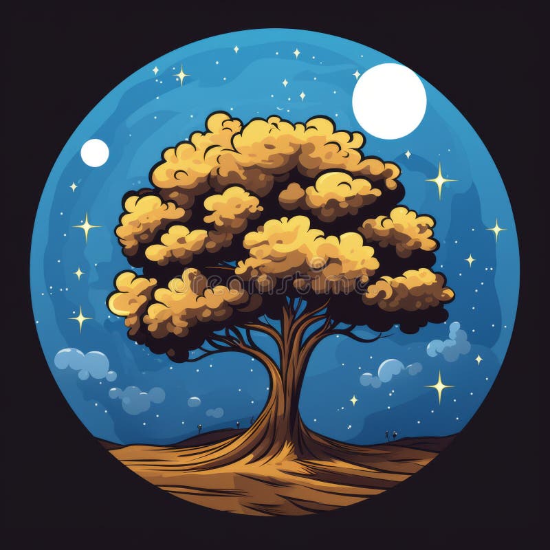 An Illustration of a Tree in the Night Sky Stock Illustration ...