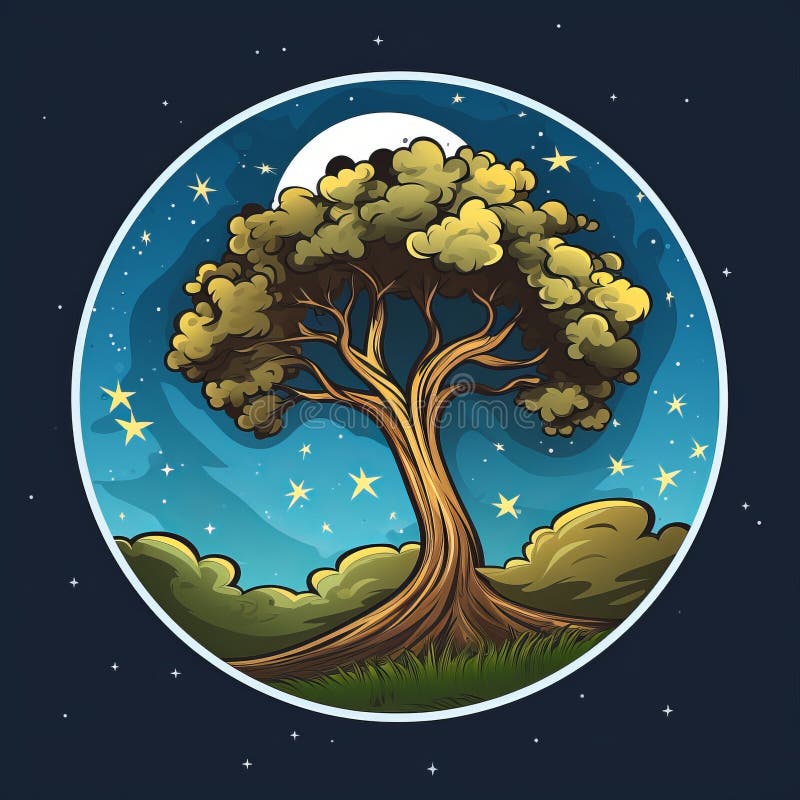 An Illustration of a Tree in the Night Sky Stock Illustration ...