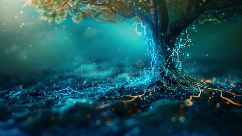 An Illustration of a Tree with Roots Spreading Out and Intertwining ...