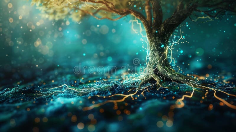 An Illustration of a Tree with Roots Spreading Out and Intertwining ...