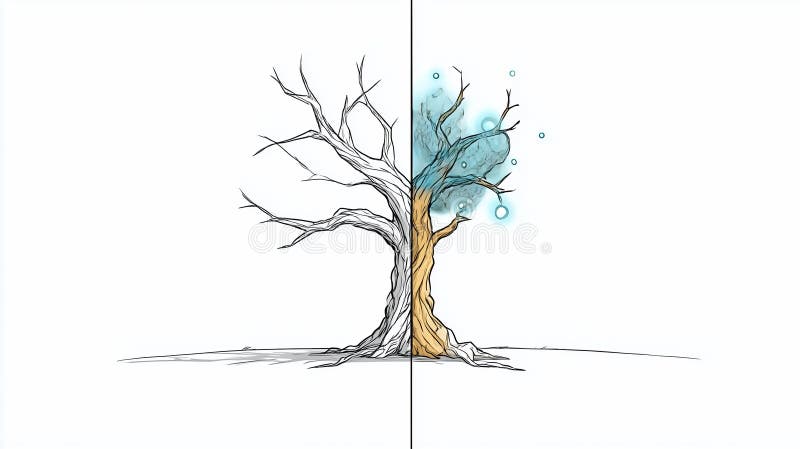 Illustration of a Tree Split Down the Middle Stock Illustration ...