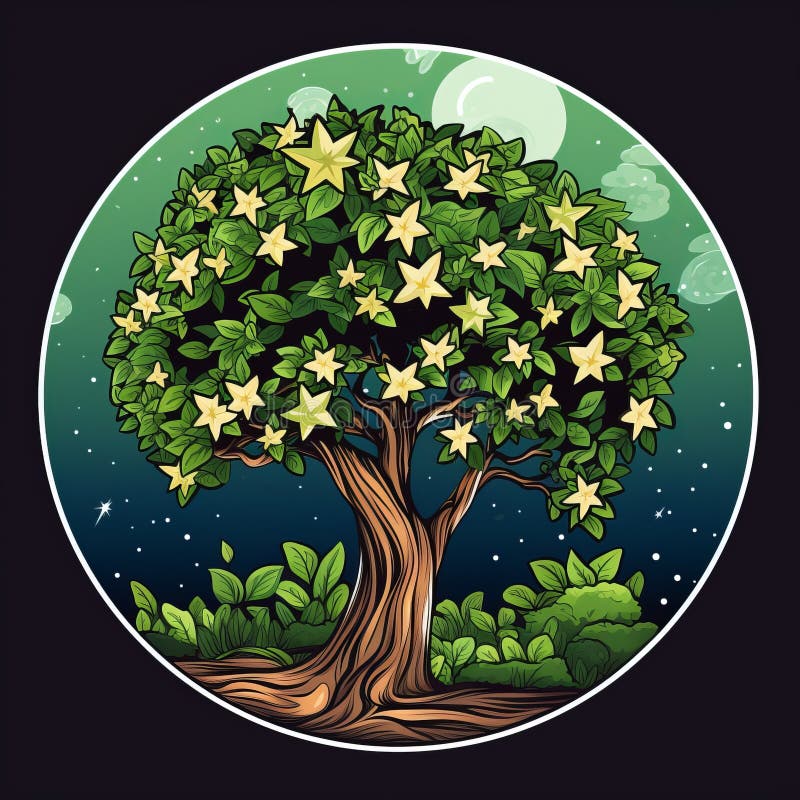 An Illustration of a Tree with Stars on it Stock Illustration ...