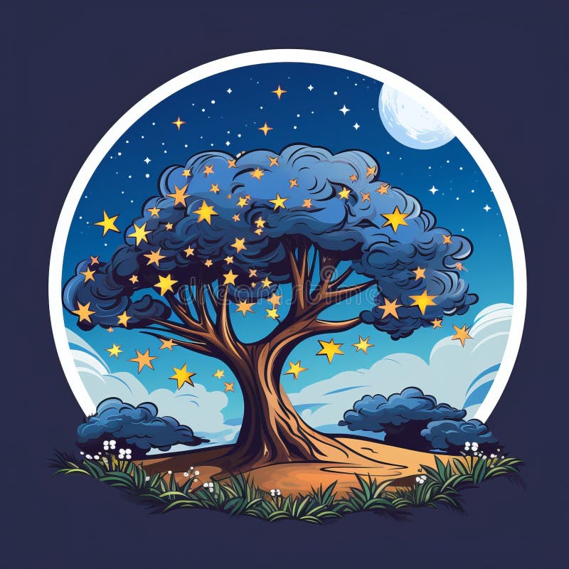 An Illustration of a Tree with Stars on it Stock Illustration ...