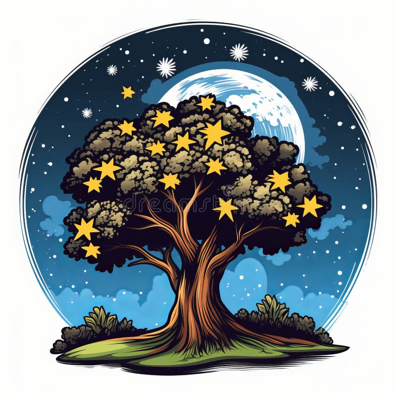 An Illustration of a Tree with Stars on it Stock Illustration ...