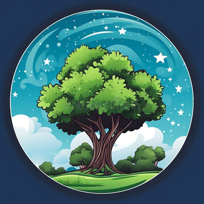 An Illustration of a Tree with Stars in the Sky Stock Illustration ...