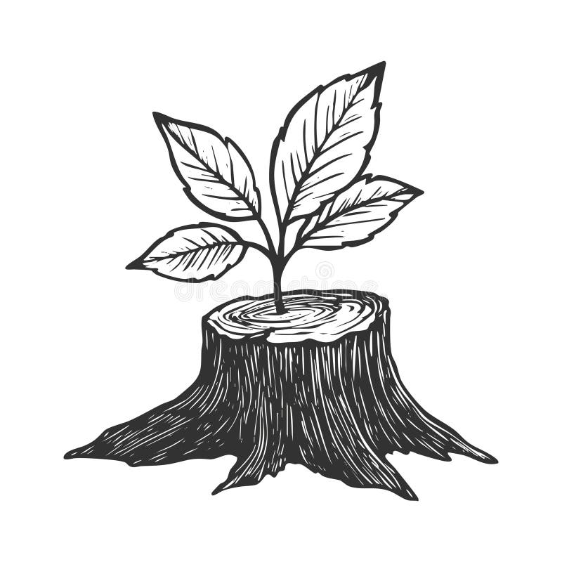 Illustration of a Tree Stump with New Leaves Symbolizing Regeneration ...