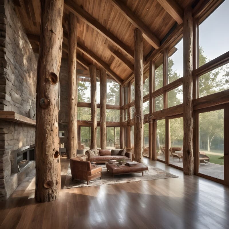 Illustration of a Tree-trunk Columns in a Modern House Stock ...