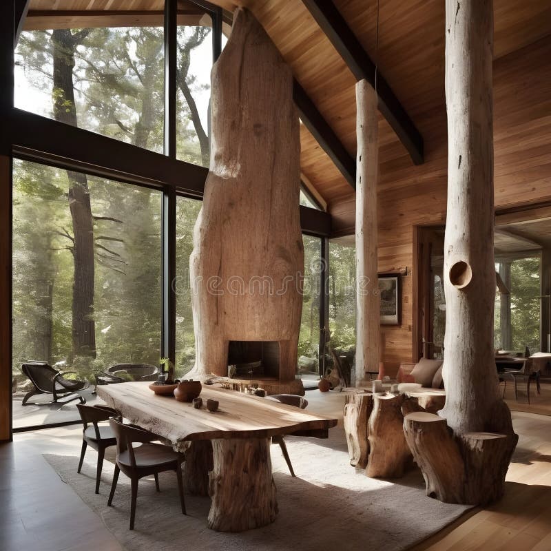 Illustration of a Tree-trunk Columns in a Modern House Stock ...