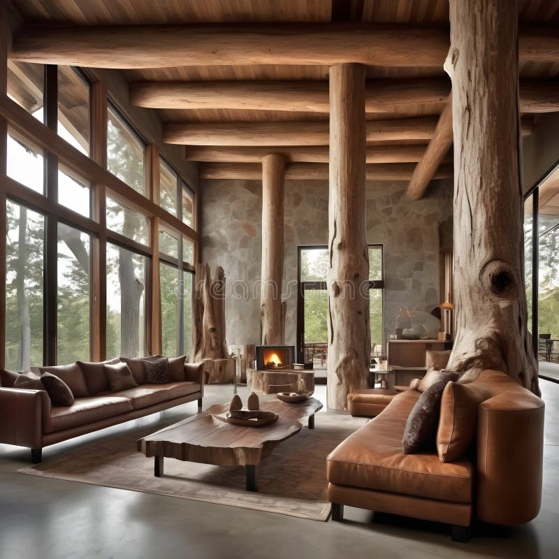 Illustration of a Tree-trunk Columns in a Modern House Stock ...