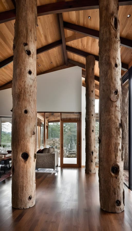 Illustration of a Tree-trunk Columns in a Modern House Stock ...