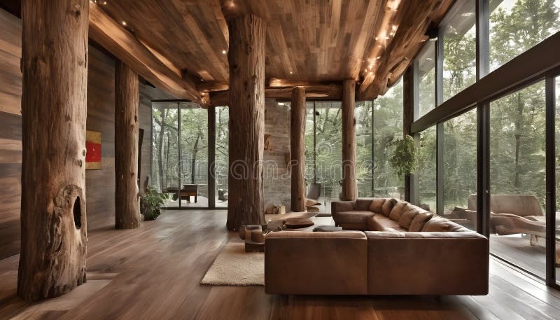 Illustration of a Tree-trunk Columns in a Modern House Stock ...