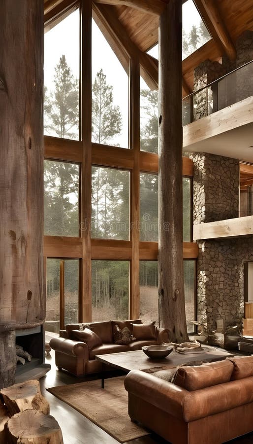 Illustration of a Tree-trunk Columns in a Modern House Stock ...