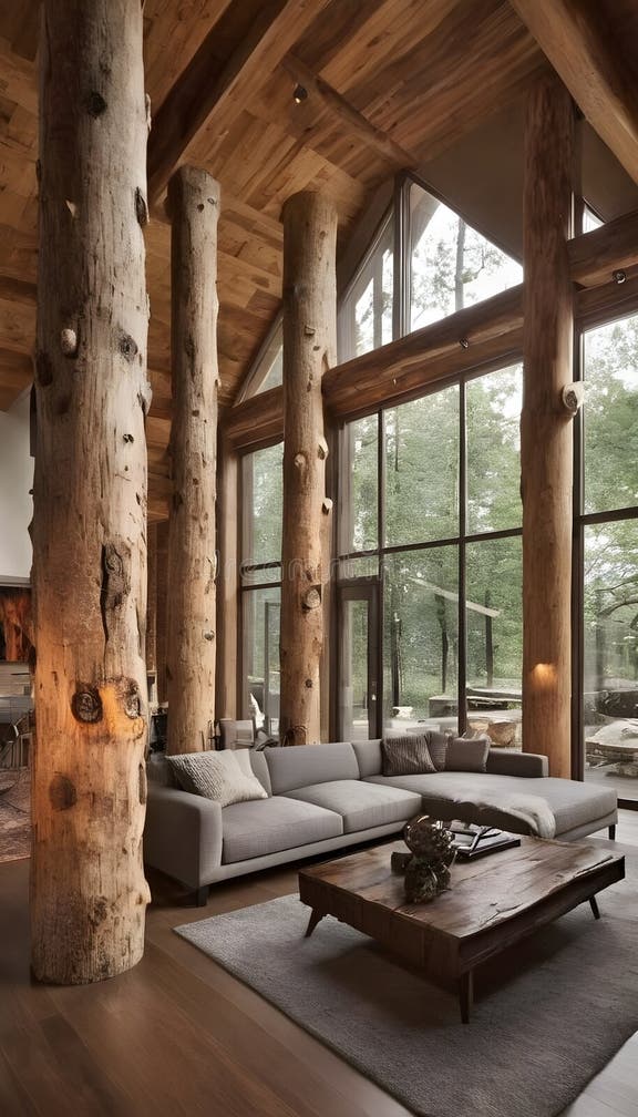 Illustration of a Tree-trunk Columns in a Modern House Stock ...