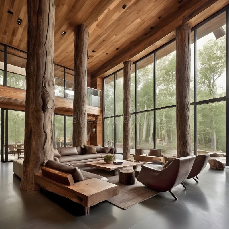 Illustration of a Tree-trunk Columns in a Modern House Stock ...