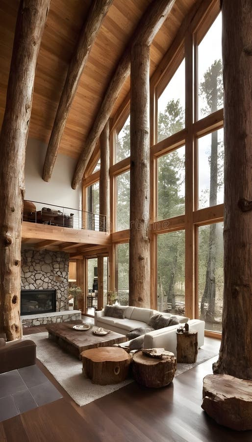 Illustration of a Tree-trunk Columns in a Modern House Stock ...