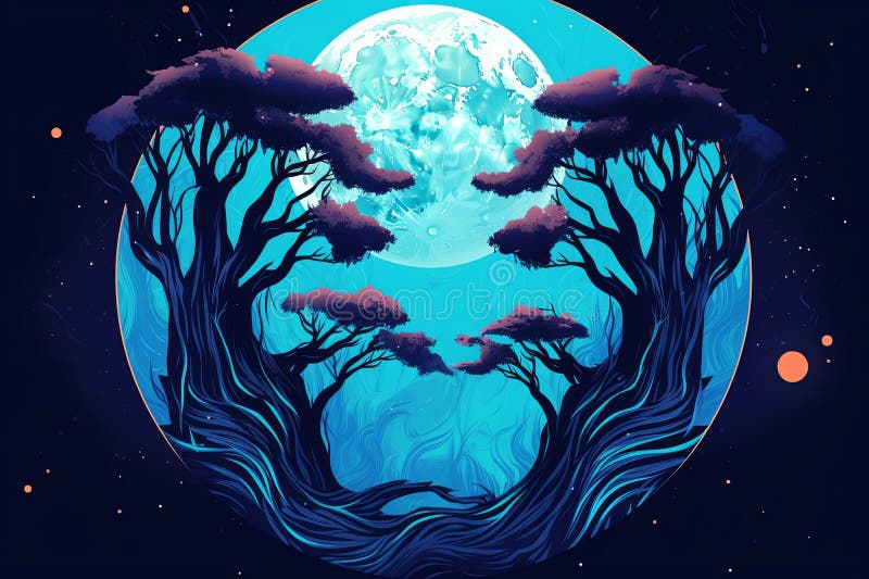 An Illustration of a Full Moon with Trees in the Background Stock ...
