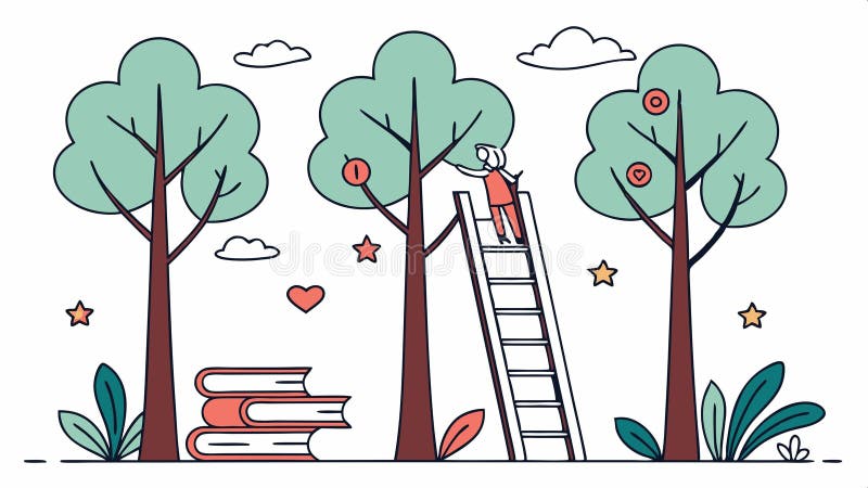Trees with Ladder and Books, Learning and Growth, Education Concept ...