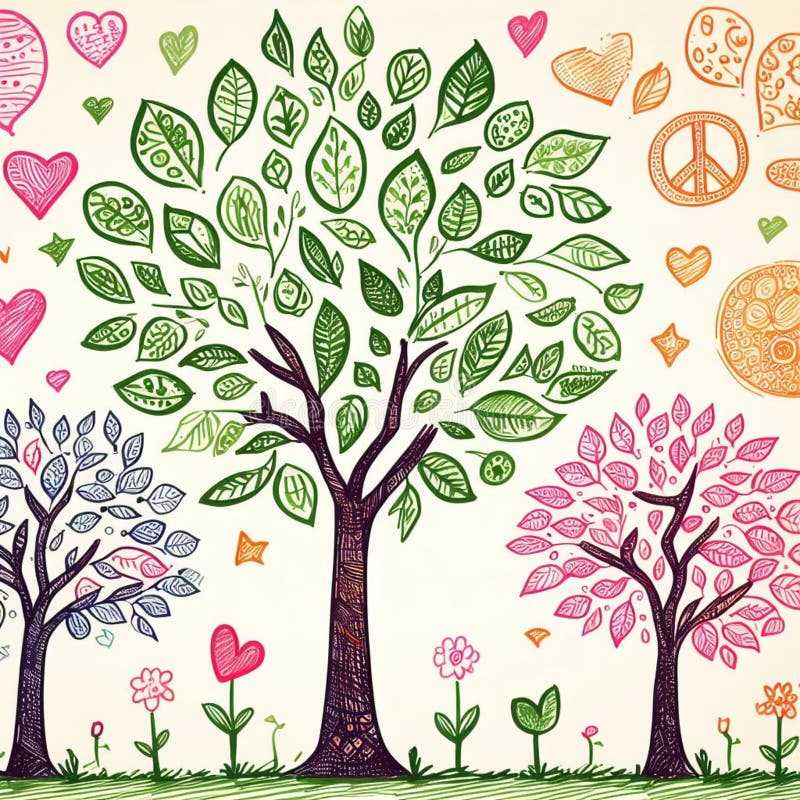 Illustration of Trees Whose Leaves are Symbols of Positive Messages and ...