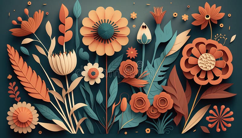 Paper Cut Illustration of Tropical Flowers Theme Stock Image - Image of ...