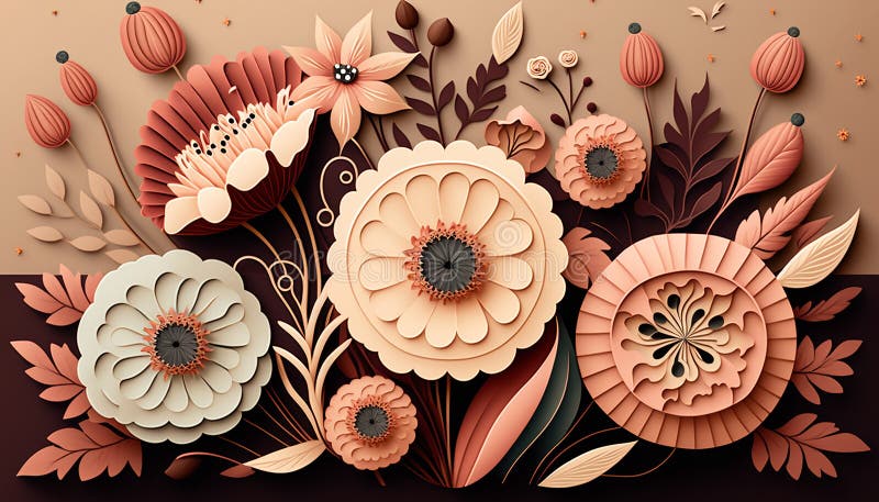 Illustration of Tropical Flowers Theme in Paper Cut. Stock Photo ...