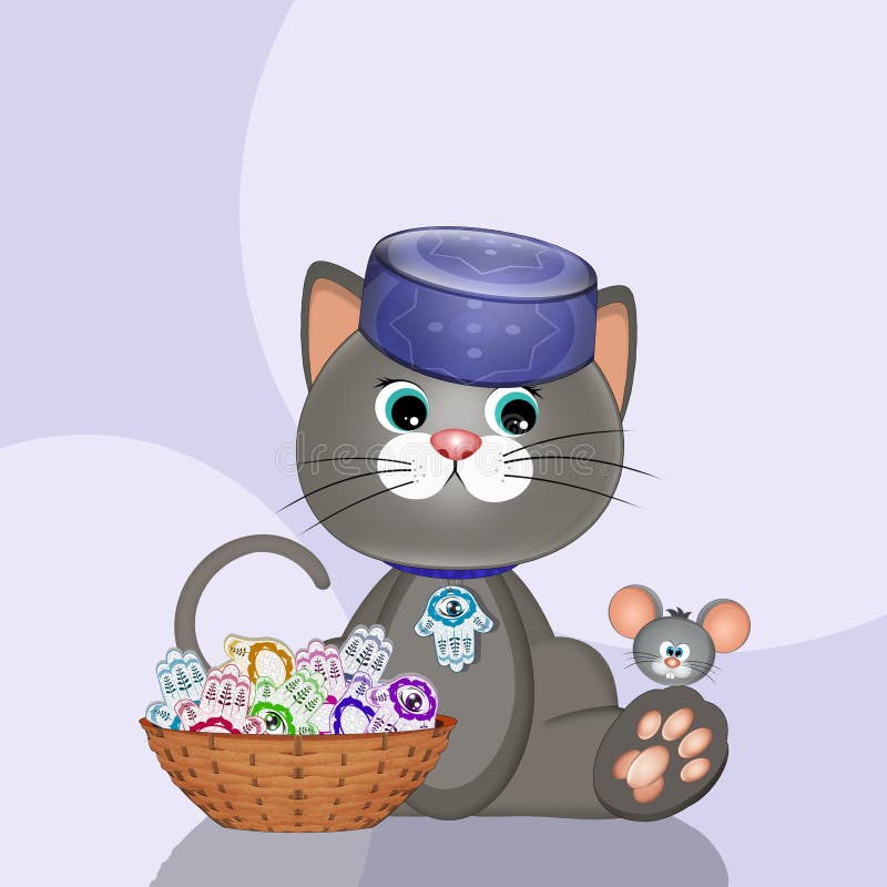 Tunisian Cat with Little Hands of Fatima Stock Illustration ...