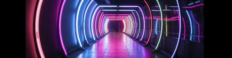 Illustration, Tunnel with Neon Light, Website Header, Ai Generative ...