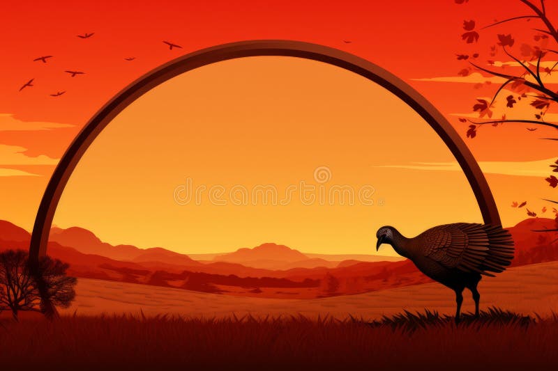 An Illustration of a Turkey Standing in Front of an Arch at Sunset ...