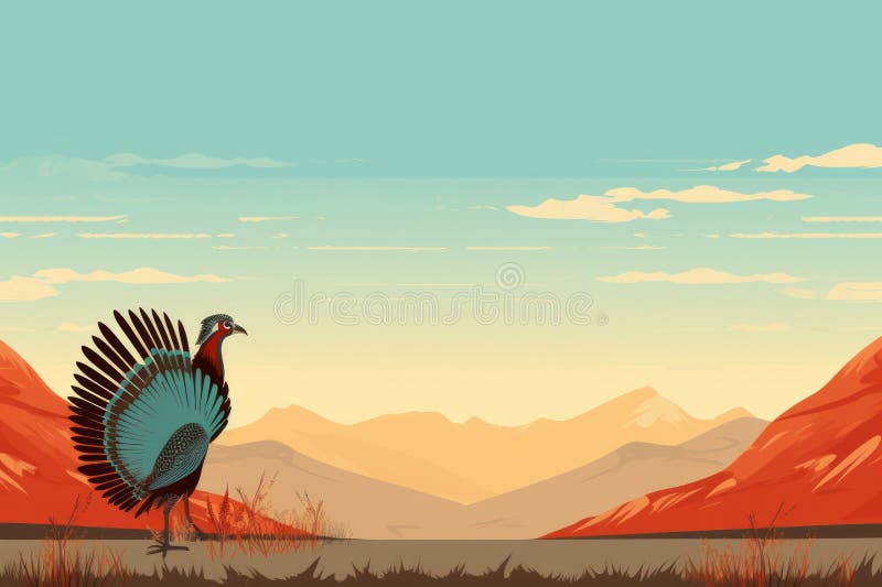 An Illustration of a Turkey Standing in Front of a Mountain Range Stock ...