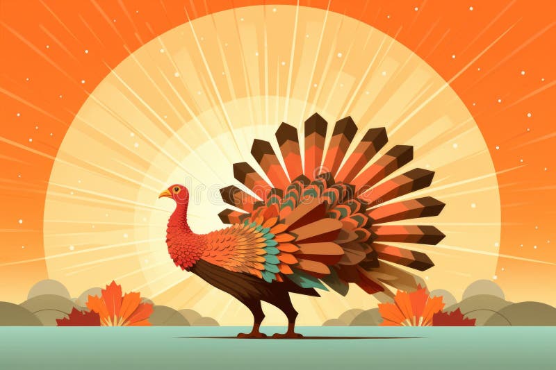 An Illustration of a Turkey Standing in Front of a Sunset Stock ...