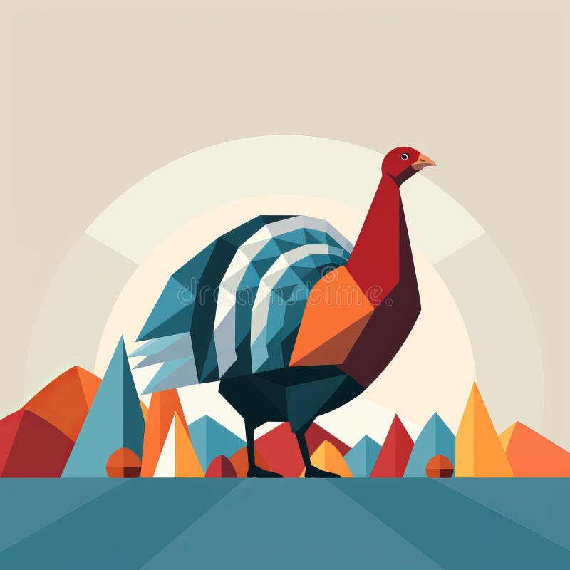 An Illustration of a Turkey Standing on a Hill with Mountains in the ...