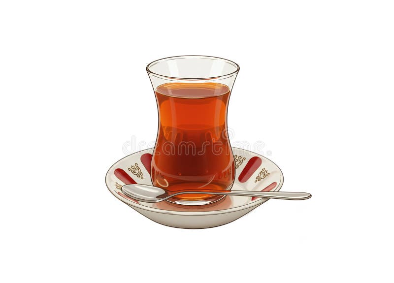 Illustration of a Turkish Tea with Plate and Spoon Inside Stock Vector ...