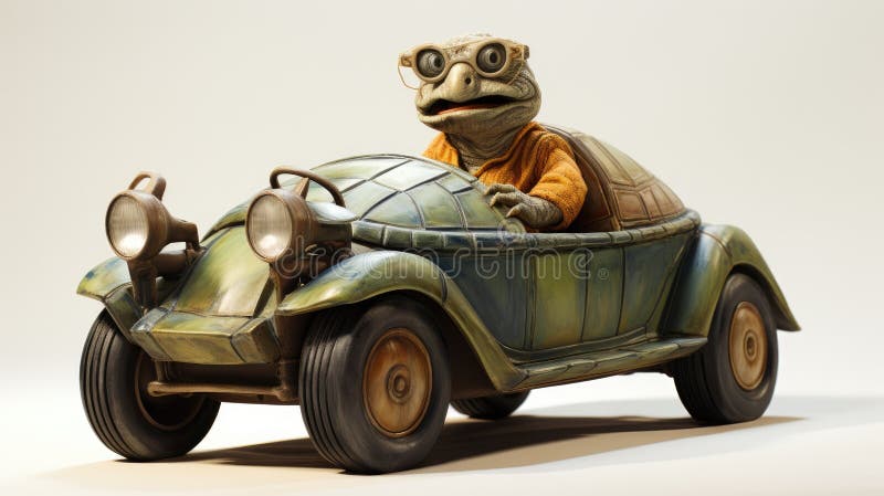 Turtle Driving Car with Snail on Traffic Light, Vector Cartoon ...