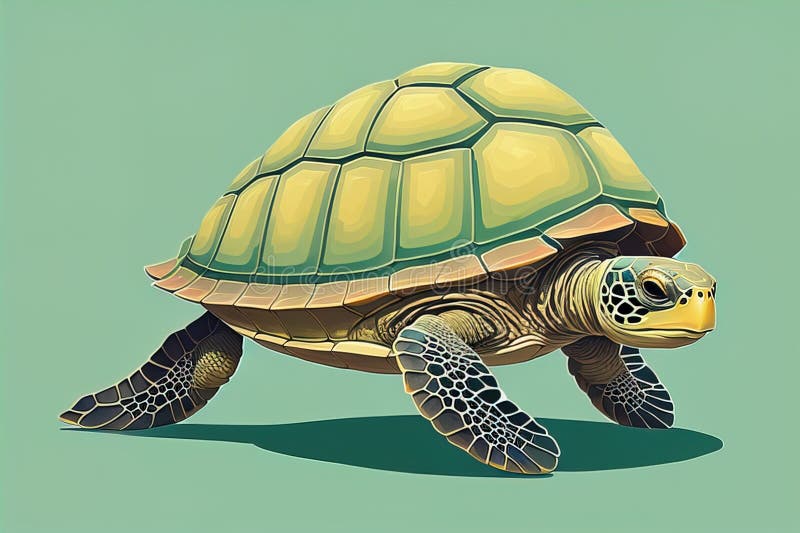 Illustration of a Turtle on a Green Background in Cartoon Style. Ai ...