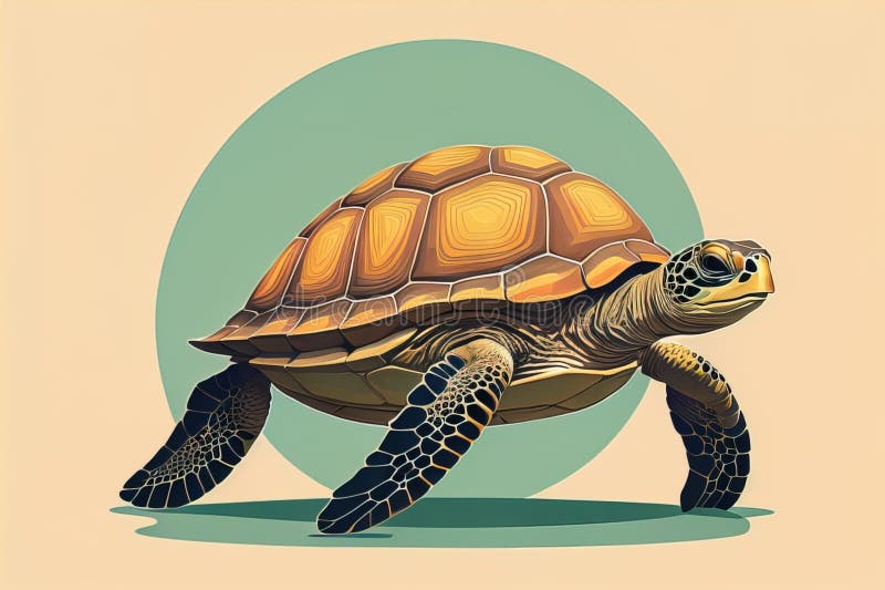 Illustration of a Turtle on a Green Background in Cartoon Style. Ai ...