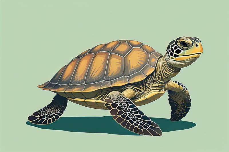Illustration of a Turtle on a Green Background in Cartoon Style. Ai ...