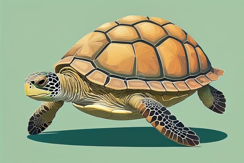 Illustration of a Turtle on a Green Background in Cartoon Style. Ai ...