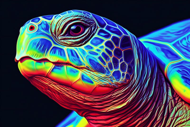 Turtle in Neon Light on a Black Background Stock Illustration ...