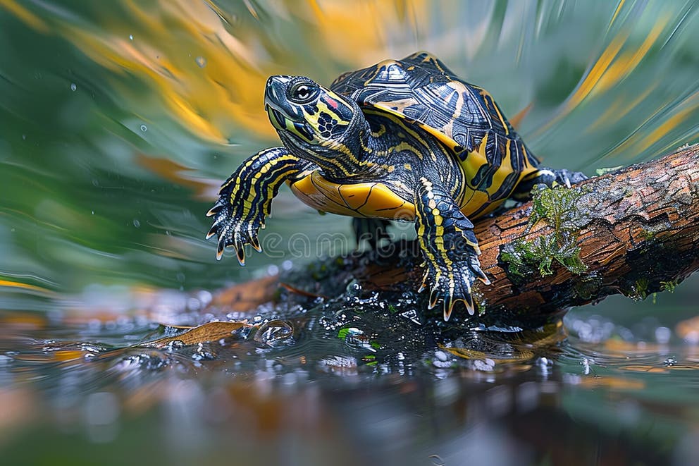 A Turtle is Sitting on a Tree Branch and in the Water Stock ...