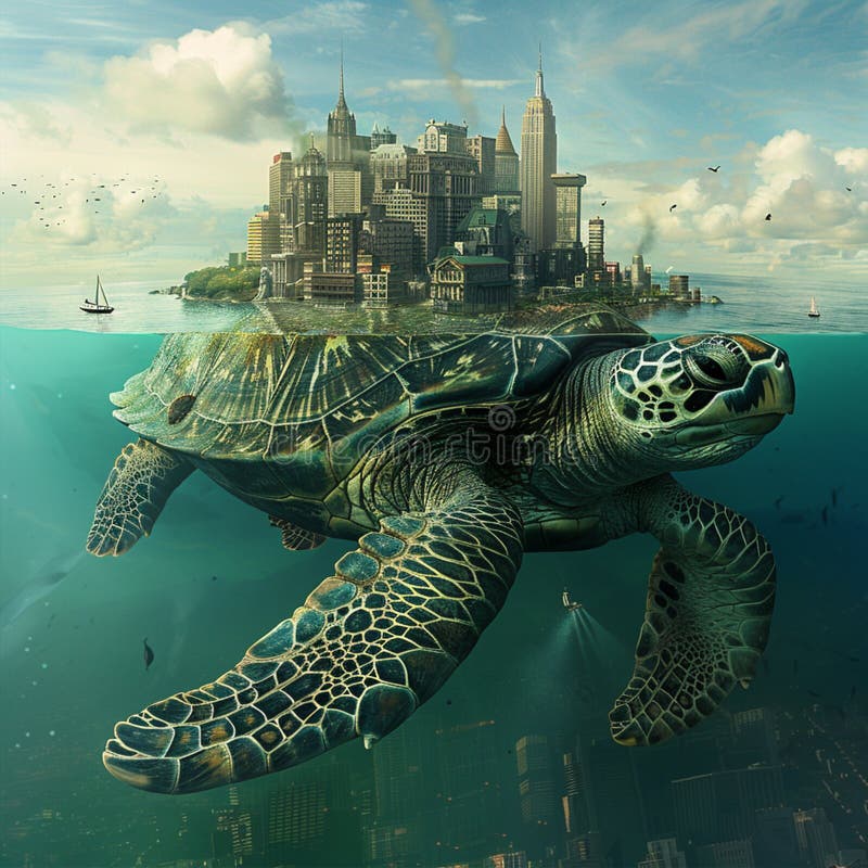 Turtle City on the Back of a Fairy Tale Stock Vector - Illustration of ...