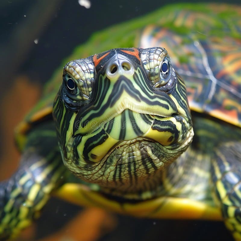 Turtle in the Water, Close-up of Turtle Head Stock Illustration ...