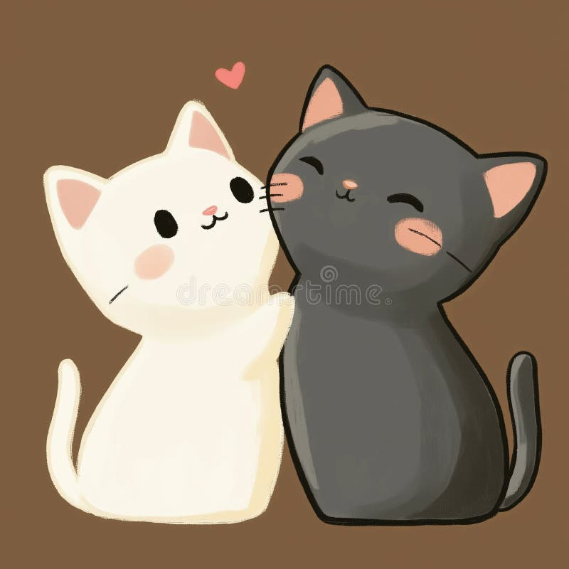 Illustration of Two Adorable Kittens, One White and One Black, Hugging ...