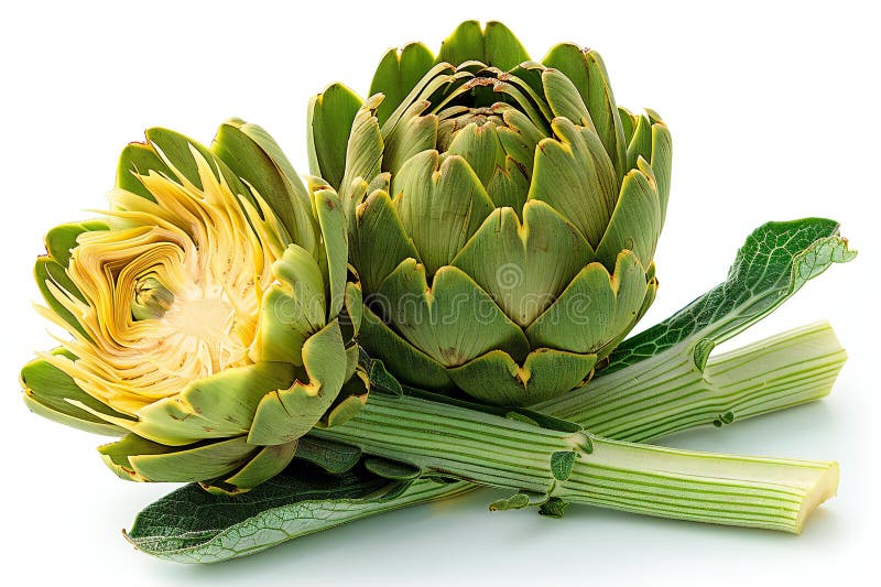 Two Artichokes on the Front with an Inside Cut Open Stock Illustration ...